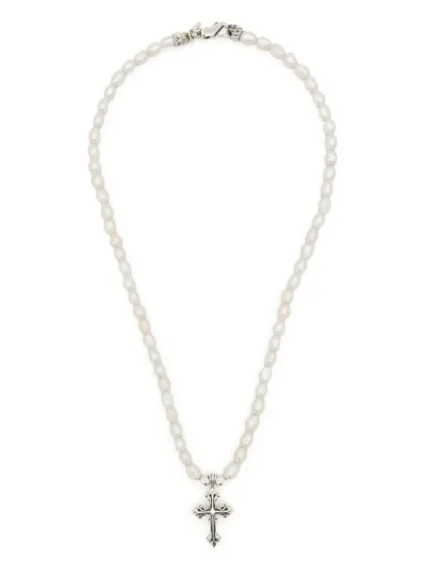 Emanuele Bicocchi Pearl Necklace With Cross Pendant