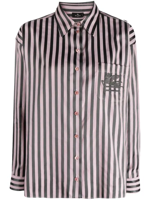 Etro Pegaso-embroidered Striped Shirt - Pink