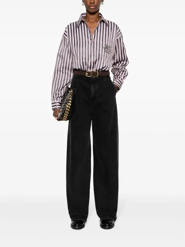 Etro Pegaso-embroidered Striped Shirt - Pink