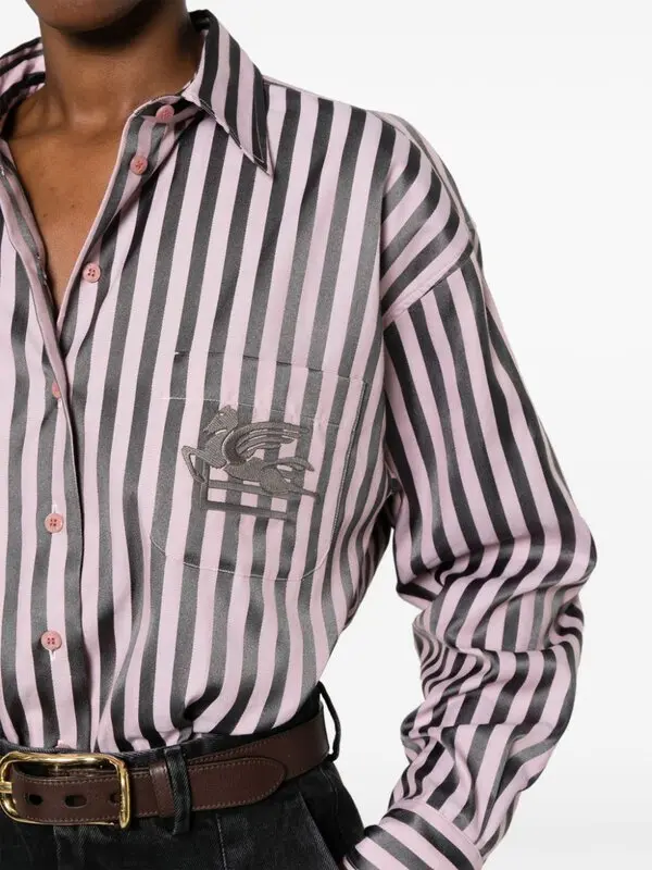 Etro Pegaso-embroidered Striped Shirt - Pink