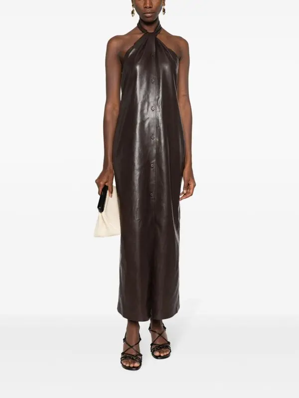 Nanushka Halterneck Faux-leather Maxi Dress - Brown | Editorialist