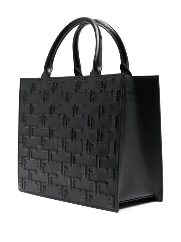 Elisabetta Franchi Bold Monogram Shopper Bag - Black