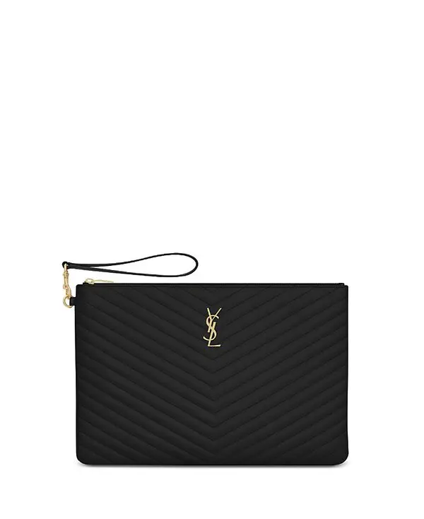 Saint Laurent Cassandre Matelasse Document Pouch - Black Leather/gold