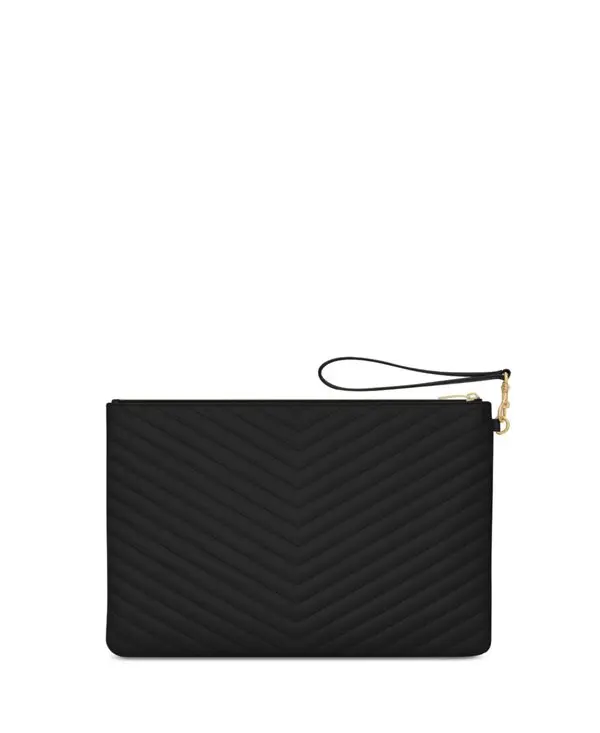 Saint Laurent Cassandre Matelasse Document Pouch - Black Leather/gold