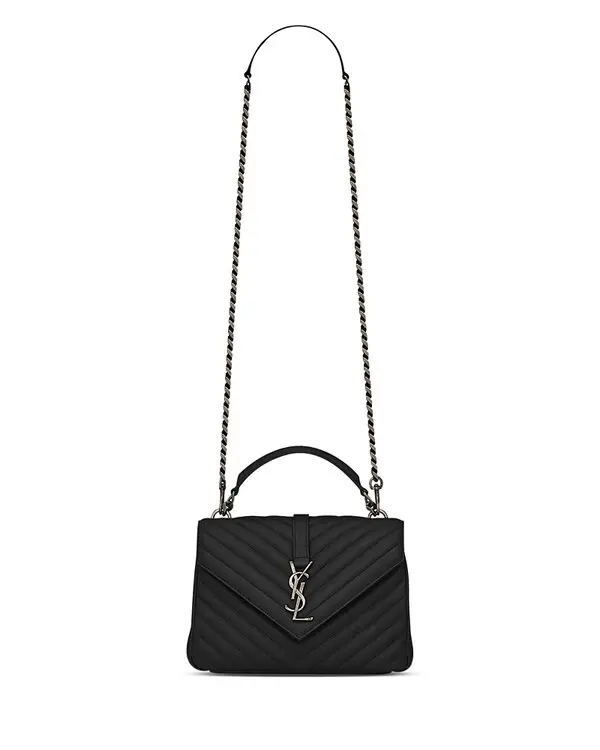Saint Laurent College Bag In Quilted Leather - Black/silver