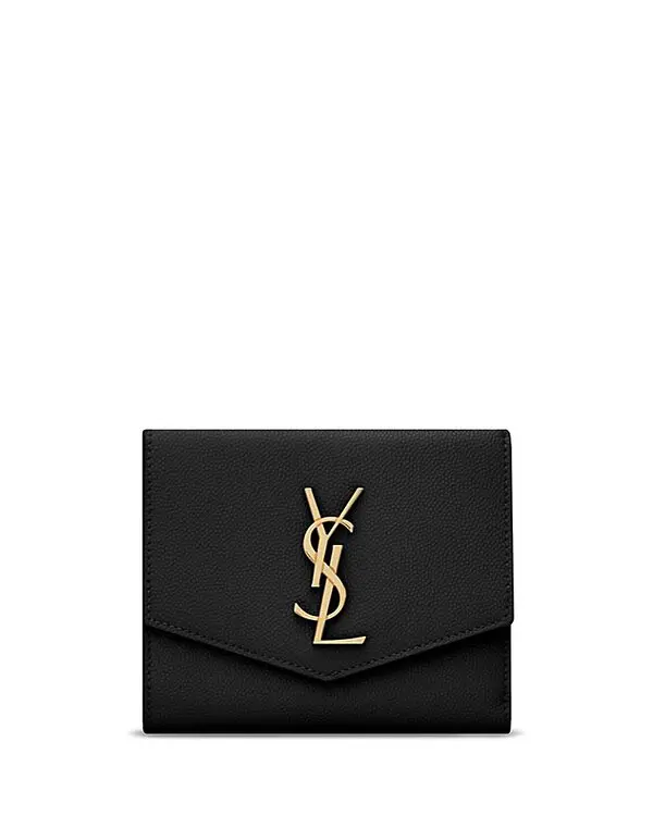 Saint Laurent Uptown Compact Wallet - Black Grain Leather/gold