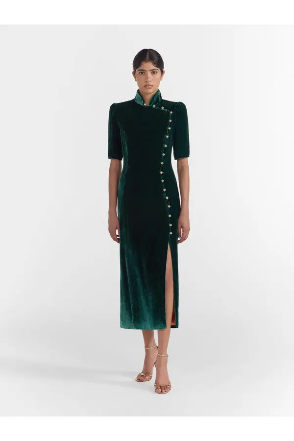 saloni green velvet dress Venyx Taro In FEB25EOSS