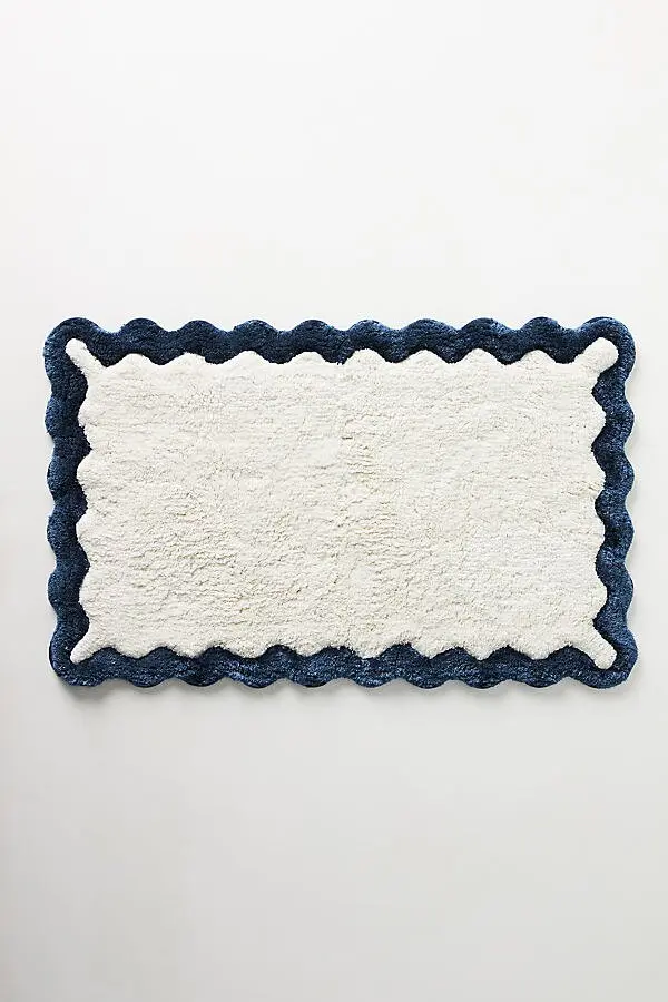 Maeve Scalloped Cotton Bath Mat - Dark Blue