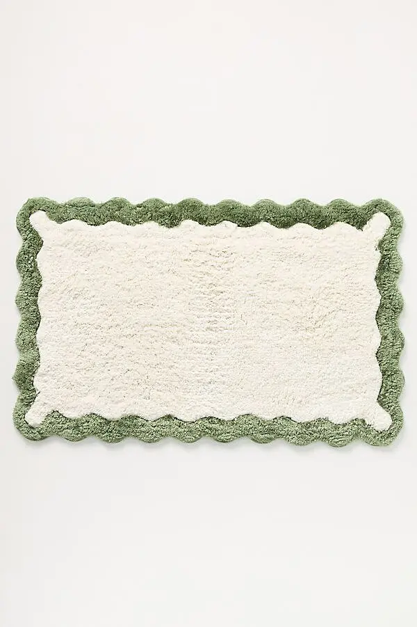 Maeve Scalloped Cotton Bath Mat - Green