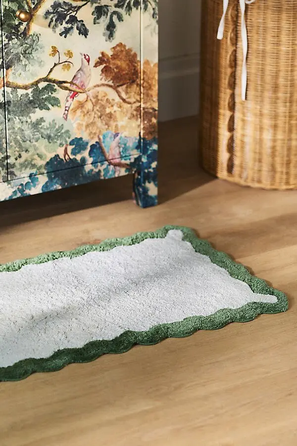 Maeve Scalloped Cotton Bath Mat - Green