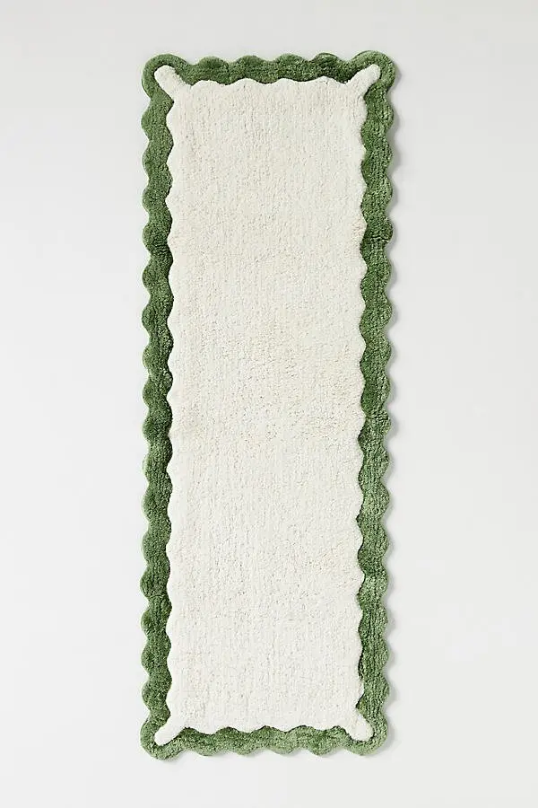 Maeve Scalloped Cotton Bath Mat - Green