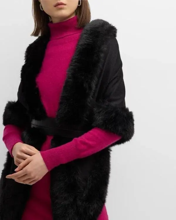 Sofia Cashmere Cashmere Faux Fur Trimmed Diamond Wrap