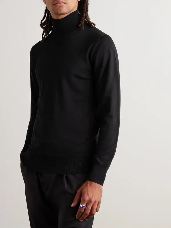 Mr P. Slim-fit Merino Wool Rollneck Sweater - Black