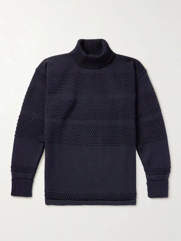 S.N.S. HERNING Textured Virgin Wool Rollneck Sweater - Blue