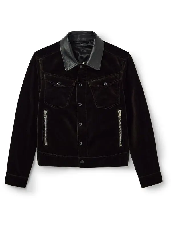 Tom Ford Leather-Trimmed Cotton-Velvet Trucker Jacket In