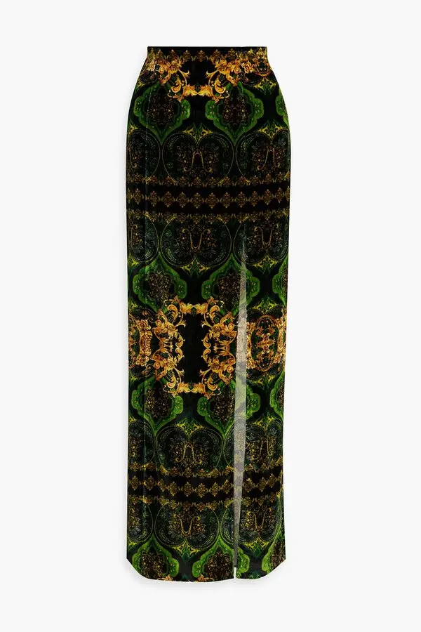 Alice + Olivia Stephine Printed Velvet Maxi Skirt - Green