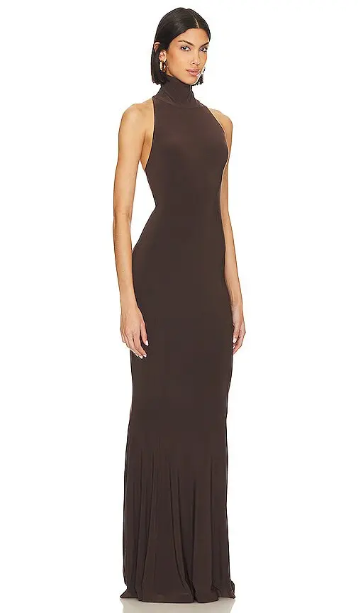 Norma Kamali Halter Turtle Fishtail Gown - Chocolate