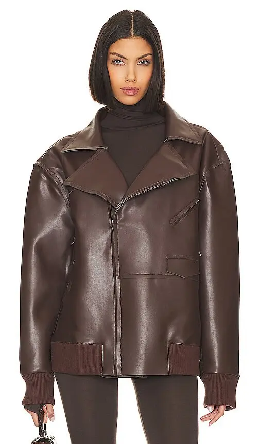 Norma Kamali Oversized Moto Jacket - Chocolate