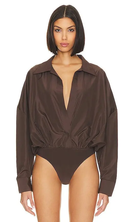 Norma Kamali Oversized Boyfriend Shirt Bodysuit