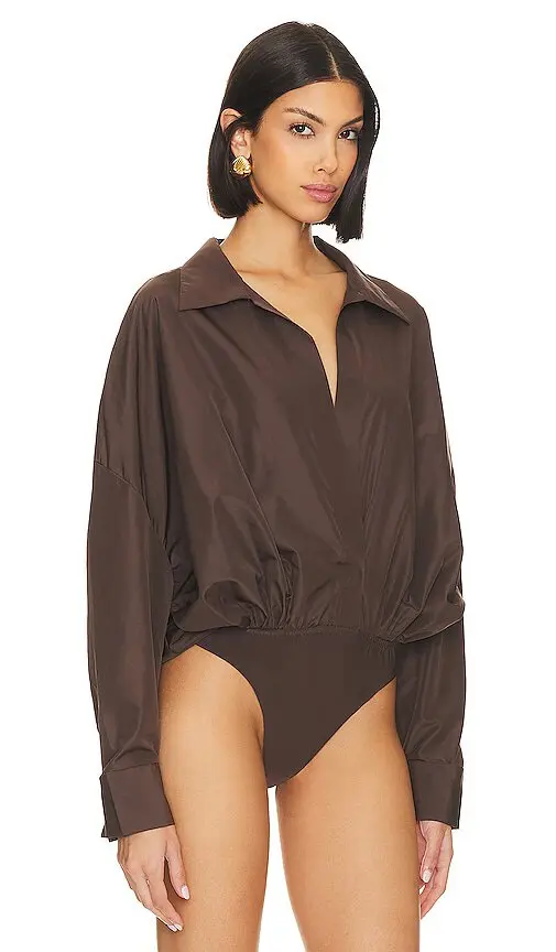 Norma Kamali Oversized Boyfriend Shirt Bodysuit