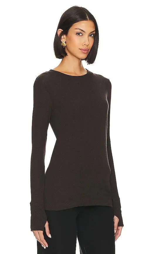 Enza Costa Cashmere Easy Cuffed Crew - Dark Brown