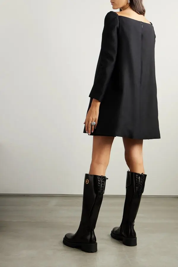 Versace Embellished Pleated Wool And Silk-blend Faille Mini Dress
