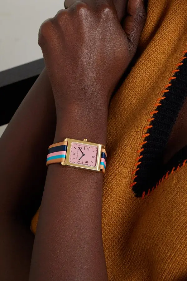 LACALIFORNIENNE Plated Watch With Hand-painted Leather Strap - Gold