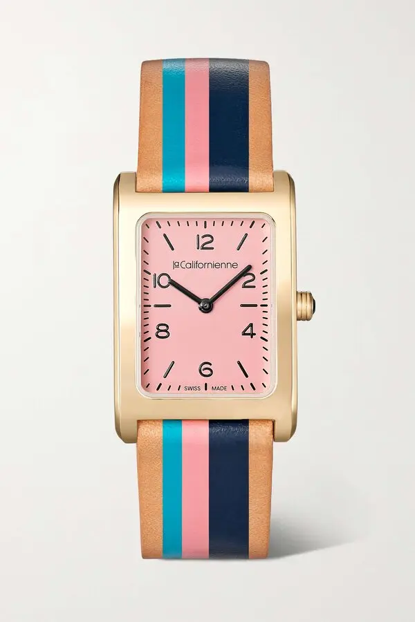 LACALIFORNIENNE Plated Watch With Hand-painted Leather Strap - Gold