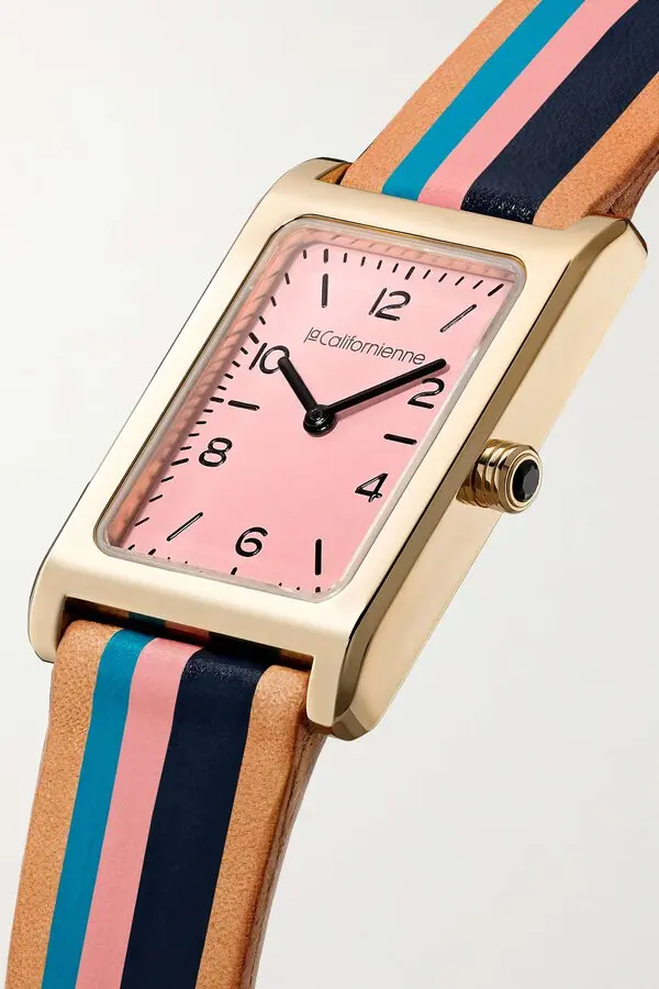 LACALIFORNIENNE Plated Watch With Hand-painted Leather Strap - Gold