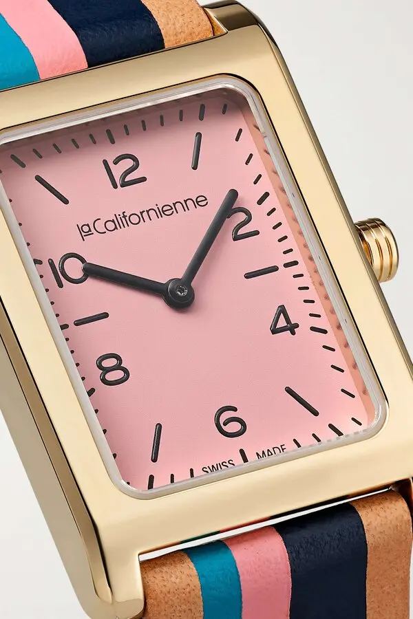 LACALIFORNIENNE Plated Watch With Hand-painted Leather Strap - Gold