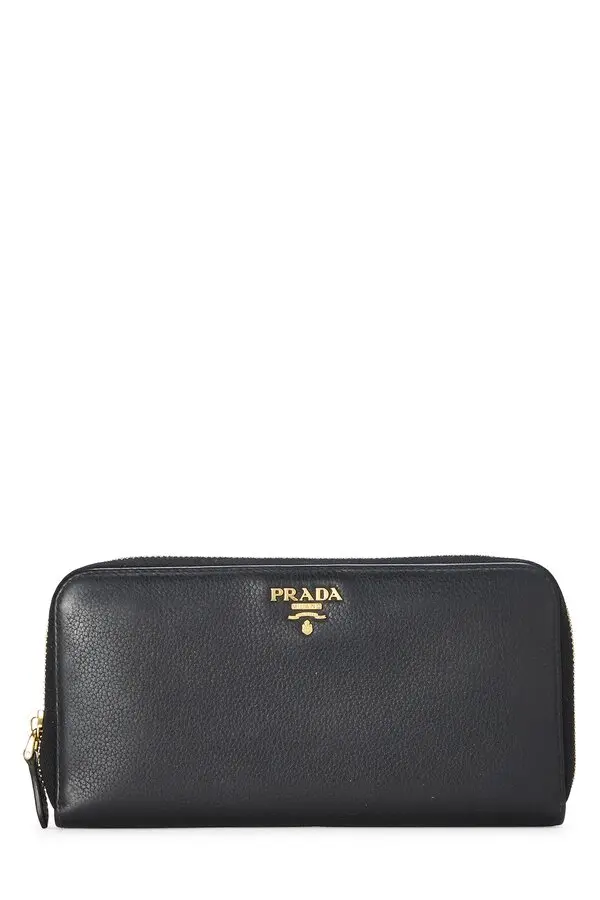 Prada Calfskin Zip Around Wallet - Black