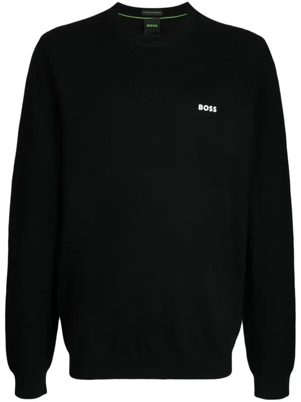 BOSS Logo-print Ribbed Jumper - Black