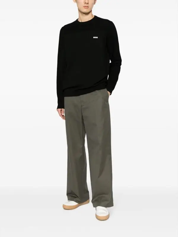 BOSS Logo-print Ribbed Jumper - Black