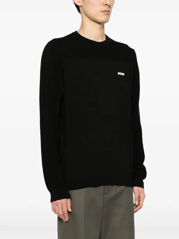 BOSS Logo-print Ribbed Jumper - Black
