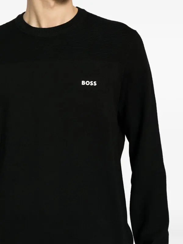 BOSS Logo-print Ribbed Jumper - Black