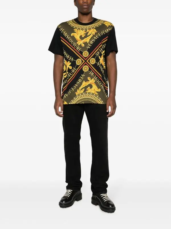 Versace V-emblem Chain-print Cotton T-shirt