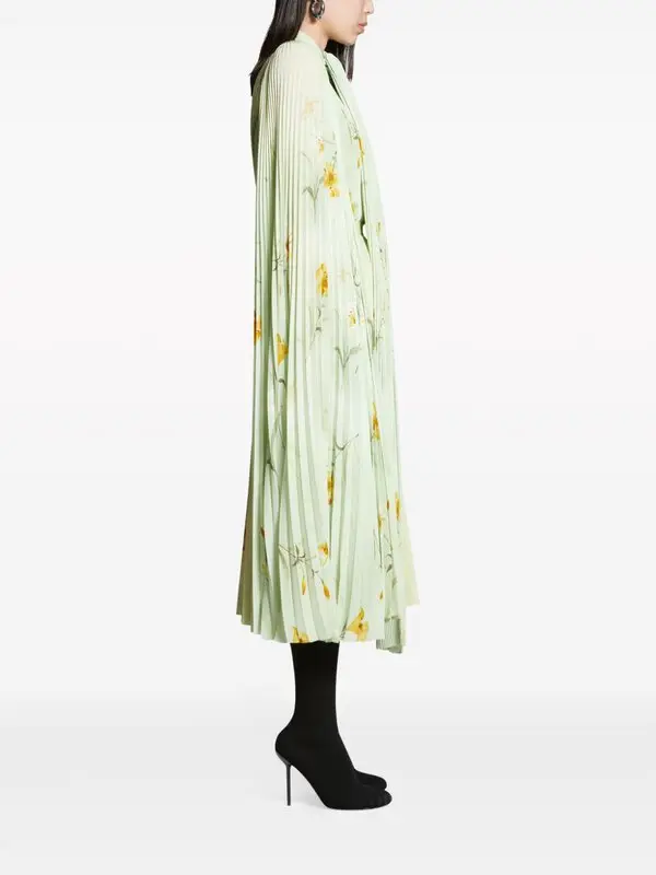 Balenciaga Floral-print Pleated Blouse - Green