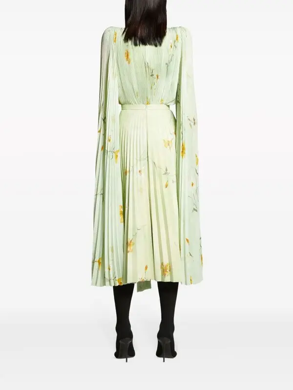Balenciaga Floral-print Pleated Blouse - Green