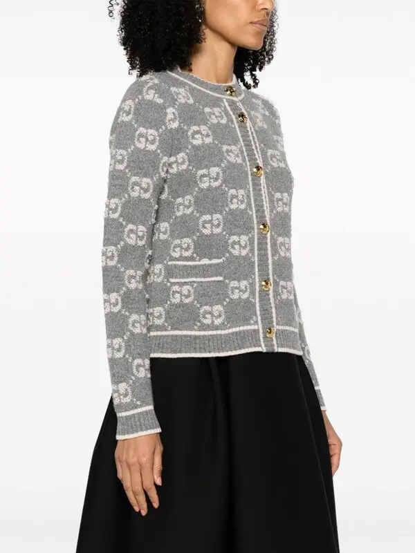Gucci Gg Jacquard Wool Bouclé Cardigan - Grey