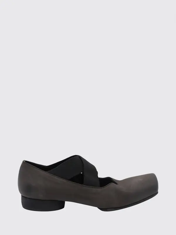 UMA WANG Square Toe Leather Mary Jane Flats With Elasticized Laces - Brown