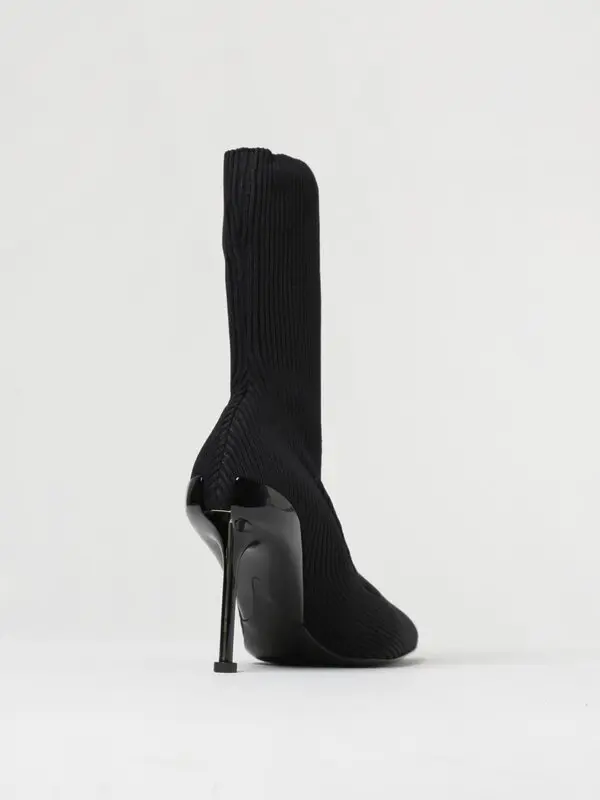 Alexander McQueen Ribbed Knit Ankle Boots With Red Heel