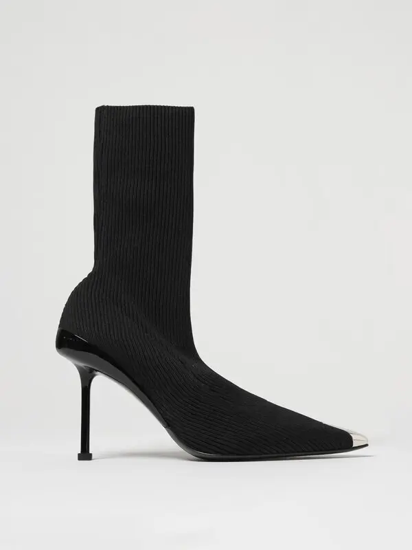 Alexander McQueen Ribbed Knit Ankle Boots With Red Heel - Black