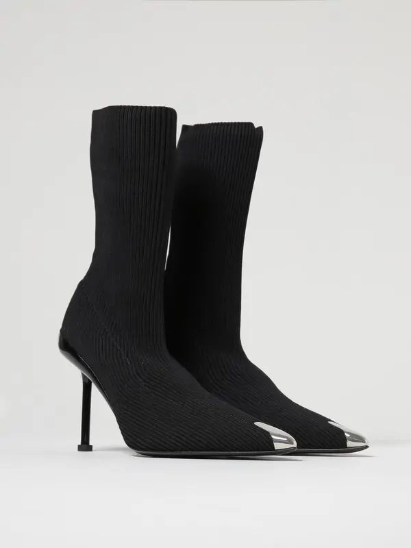 Alexander McQueen Ribbed Knit Ankle Boots With Red Heel