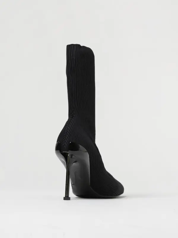 Alexander McQueen Ribbed Knit Ankle Boots With Red Heel