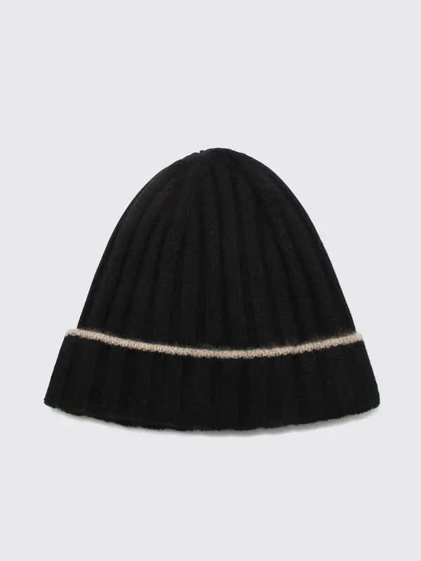 Brunello Cucinelli Pure Cashmere Ribbed Beanie Hat With Turn-up Cuff - Black