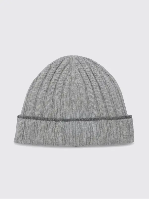 Brunello Cucinelli Pure Cashmere Ribbed Beanie Hat With Turn-up Cuff - Grey