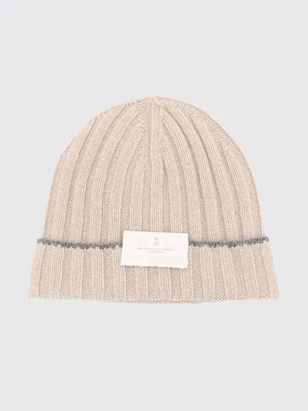 Brunello Cucinelli Ribbed Pure Cashmere Beanie - Sand