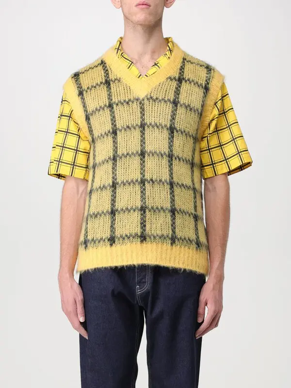Marni Mohair Blend Check Pattern Vest - Yellow