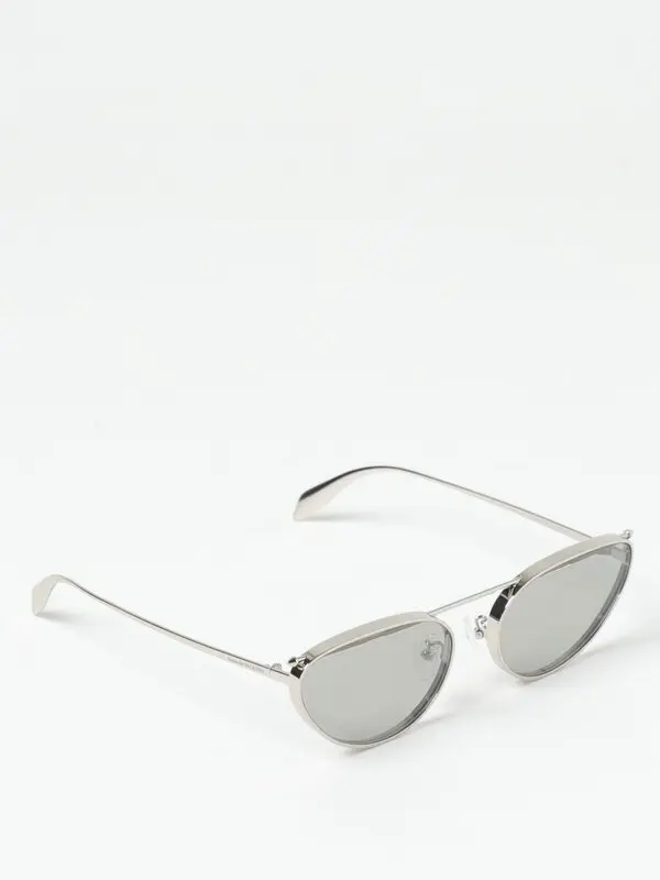 Alexander McQueen Silver Metal Sunglass Temples Metal Plaque Pilot Sunglasses in Silver/Smoke | McQueen US main image 4