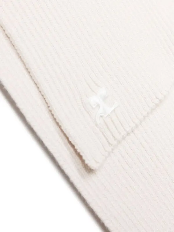 COURREGES Logo-patch Ribbed-knit Scarf - Neutrals